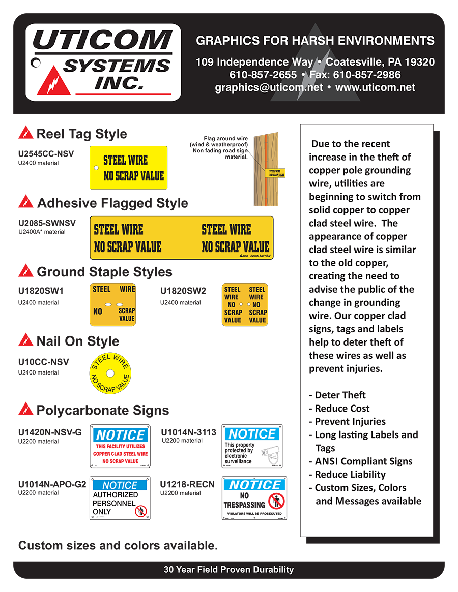 Copper Theft Deterrent Markers | Uticom Systems Inc